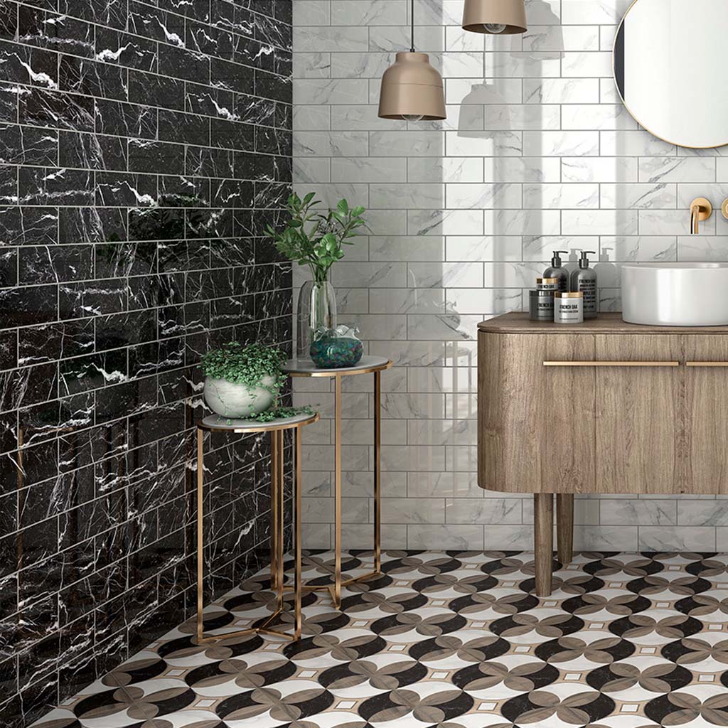 Azulejo Mármol Marquina 7.5x22.5 – Revestimiento Negro Brillante ...